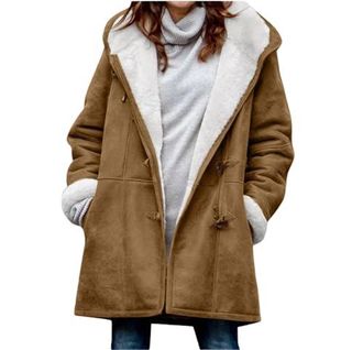 Generic Veste polaire pour femme avec doublure Sherpa, col &agrave; revers, veste chaude en peluche Sherpa rembourr&eacute;e, boutons, manteau dext&eacute;rieur, kaki, XXL