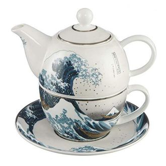 GOEBEL Die Welle Teekanne mit Untertasse, Tee Kanne, Kaffeekanne, Hokusai, Porzellan, 67013531