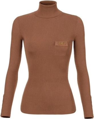 Elisabetta Franchi Femme, Pulls, Brun, Taille: 44 FR Top en maille côtelée avec poche poitrine