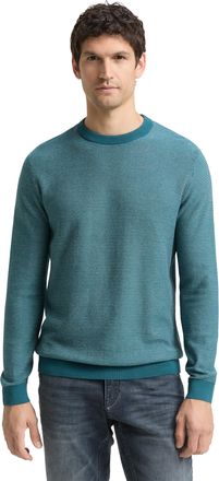 Tom Tailor Herren 1049372 Strickpullover aus Baumwolle, 39439-Petrol Offwhite Dot Stripe, M