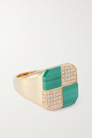 Yvonne Léon Ring Aus 9 Karat Gold Mit Malachiten Und Diamanten