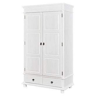 Inter Link SAS Armoire - Armoire de campagne - Armoire de chambre - Armoire de vestiaire - Pin massif - Blanc laqué - Danz