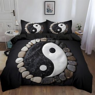 Generic Bettw&auml;sche 220x240 Yin Yang Bettw&auml;sche-Sets Moderne Kunst Bettbezug Kuschelig Weich Mikrofaser 3D Druck Bettbez&uuml;ge mit Rei&szlig;verschluss + 2 Kissenbez&uuml;ge
