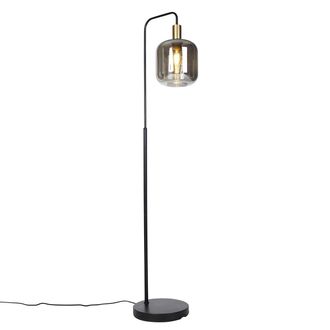 QAZQA Design Smarte Stehleuchte I Stehlampe I Standleuchte I Lampe I Leuchte schwarz mit Gold I Messing und Rauchglas inkl. WiFi A60 - Zuzanna Dimmer I Dimm