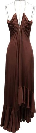 Amen Femme, Robes, Brun, Taille: 34 FR Robe Midi &agrave; Col en V et Bas P&eacute;plum Asym&eacute;trique