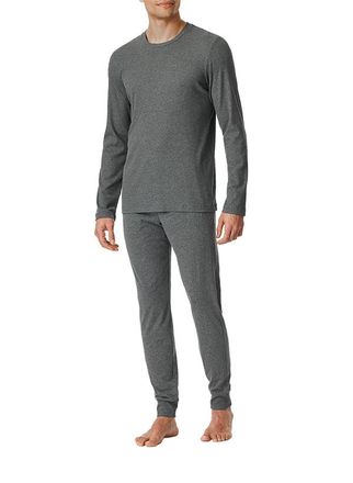 Schiesser Herren Pyjama grau Jersey-Baumwolle unifarben