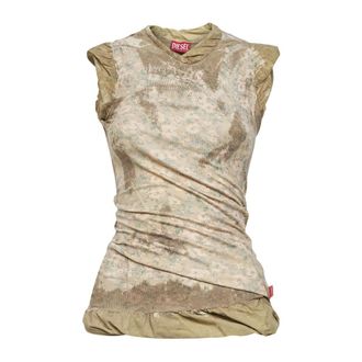 Diesel Femme, Tops, Multicolore, Taille: 42 FR Top en maille c&ocirc;tel&eacute;e avec effet floral radiographique