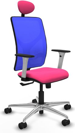 Piqueras y Crespo Schreibtischstuhl, neigbar, mit wei&szlig;en und schwarzen Armlehnen, h&ouml;henverstellbare Lendenwirbelst&uuml;tze und festes Kopfteil, Blau/Rosa