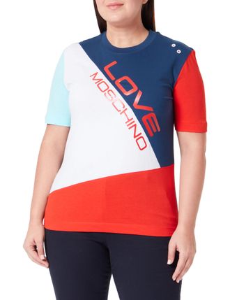 Love Moschino Regular fit Short-Sleeved t-Shirt in 30/1 Cotton Jersey, Customized with Color Block Inserts and Shiny waterprint on Front
