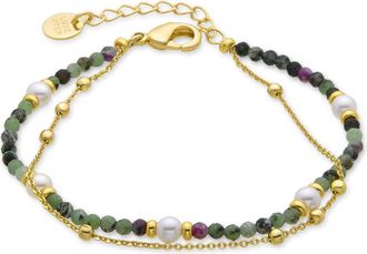 Luxenter Armband aus weißer Perle, 18 Karat Gelbgold - Streifen, Einheitsgröße, Messing, Perle