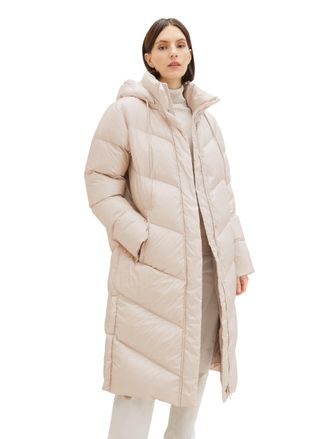 Tom Tailor Damen Recycled Down Puffer Mantel mit abnehmbarer Kapuze, clouds grey, XXXL