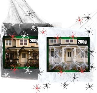 Com-Four Ensemble de décoration 26 pièces pour Halloween - Toile daraignée Extensible de 400 g avec 24 araignées en 3 Couleurs - Toile daraignée pour Halloween