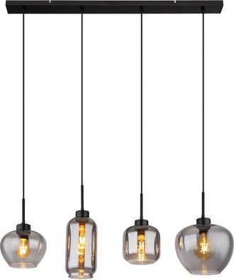 Globo Lighting LED Hängeleuchte Rauchglas Pendelleuchte Glas Esszimmerlampe schwarz, Metall, 4x E27 Filament LED warmweiß, LxBxH 99,5x24x120 cm
