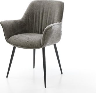 DELIFE Esszimmerstuhl Keila-Flex mit Armlehnen Bouclé Soft Schlamm 4-Fuß konisch Schwarz, Esszimmerstühle