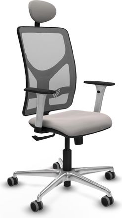 Piqueras y Crespo Schreibtischstuhl in Wei&szlig; und Grau, mit wei&szlig;en und schwarzen Armlehnen, h&ouml;henverstellbarer Lendenwirbelst&uuml;tze und festem Kopfteil, Grau/Wei&szlig;