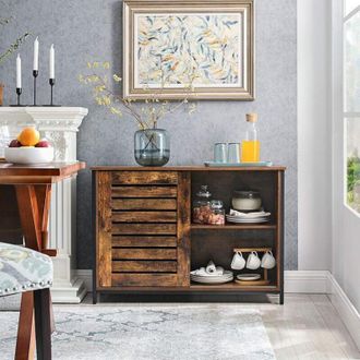 Songmics VASAGLE Buffet de Cuisine &agrave; Portes coulissantes, avec Cadre en Acier, 100 x 35 x 70 cm, Style Industriel, Marron Rustique et Noir