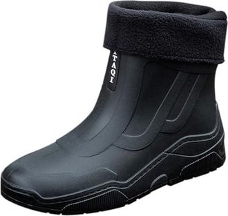 Generic Bottes de pluie &agrave; enfiler pour homme avec doublure en peluche - Chaudes et imperm&eacute;ables - En caoutchouc antid&eacute;rapant - Pour le travail en plein air, l