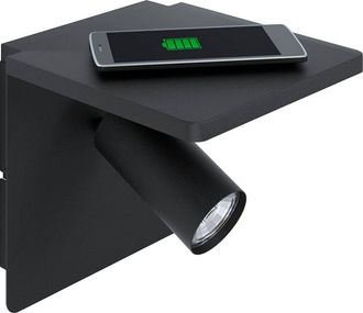 Eglo Wandlampe Ciglie, 1 flammige Wandleuchte, Material: Aluminium, Stahl, Farbe: Schwarz, inkl. QI-Charger (wireless charging), Fassung: GU10