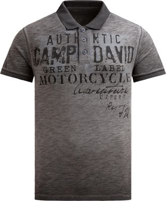 Camp David Herren Poloshirt Oil Dyed mit Used Prints Black, XXXL