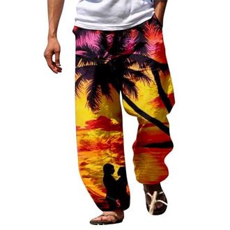 Generic Pantalon sarouel pour homme &eacute;l&eacute;gant et hippie, pantalon &agrave; jambes larges, pantalon de yoga l&eacute;ger, respirant, pantalon de plage d&eacute;t&eacute;, pantalon de plage 