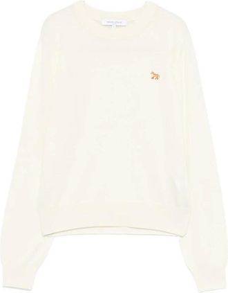 Maison Kitsun&eacute; Femme, Pulls, Beige, Taille: 42 FR Fox Embroidered Sweater