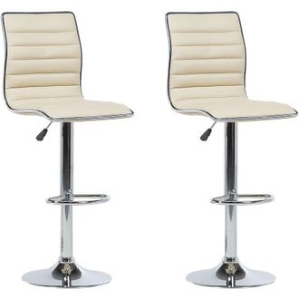 Beliani Lot 2 Chaises de Bar en Cuir pu Beige avec Pied M&eacute;tallique R&eacute;glables et Pivotantes pour Salle &agrave; Manger et Cuisine au Design Moderne Beliani