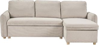 Miliboo Canap&eacute; dangle convertible r&eacute;versible avec coffre 3 places en tissu chenille beige et bois clair ORSO