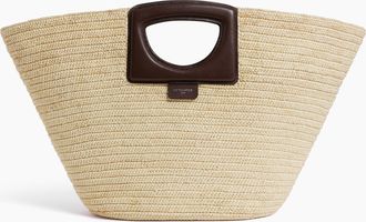 Le Tanneur Grand sac cabas en raphia naturel et cuir lisse v&eacute;g&eacute;tal