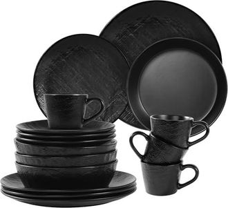Navaris Service vaisselle en gres - Service de table complet 16 pi&egrave;ces pour 4 personnes avec 4x grande assiette plate 4x petite assiette plate 4x bol 4x tasse