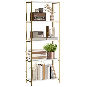 HOMCOM 5-st&ouml;ckiges B&uuml;cherregal, modernes B&uuml;cherregal, bodenstehendes B&uuml;cherregal mit Metallrahmen, offenes Regal f&uuml;r Wohnzimmer, Heimb&uuml;ro und Schlafzimmer, w
