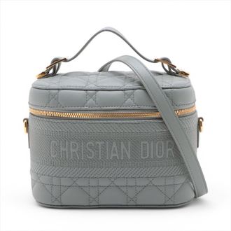 Dior Small Grey Cannage Leather 2 Way Vanity Bag