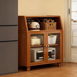 Generic Vintage-Sideboard mit halbtransparenten Schrankt&uuml;ren, Arbeitsplatte mit Platz for Mikrowelle und Kaffeemaschine, Teeschrank und Aufbewahrungsm&ouml;bel for