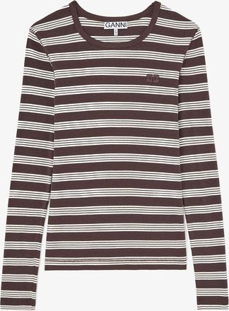Ganni Haut &agrave; manches longues ray&eacute; Marron Coton biologique - Taille 2XL - Pour Femme