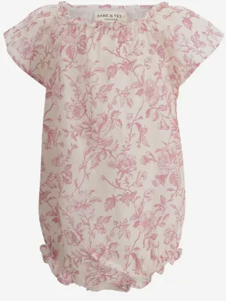 Babe & Tess Girls Romper Floral Pattern Red Linen Babygrow Sets