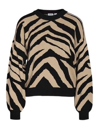 Noisy May NMCHARLOTT L/S O-Neck Knit FWD Noos, Noir/Motif : Nomad, S