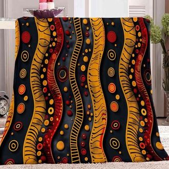 Generic Modèle De Style Tribal Africain Plaid Polaire 180x200 cm, Couverture et Plaid Canapé Grande Taille en Flanelle Douce et Chaude Rouge Confortable pour 