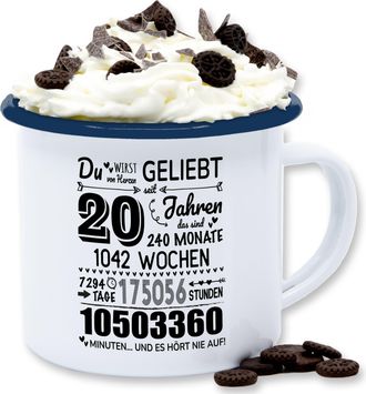 Shirtracer Emaille Tasse Blechtasse - 20 Jahre - Du wirst von Herzen geliebt | 20. Geburtstag | 20 Jahre Geburtstagsgeschenke | 20ter Geburtstagsgeschenke für Mä