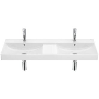 Roca Roca Ona 120x46x16 cm Wand-Doppelwaschbecken aus Keramik, 2 Hahnbohrungen mittig, mit &Uuml;berlauf, wei&szlig; (A32768B000)