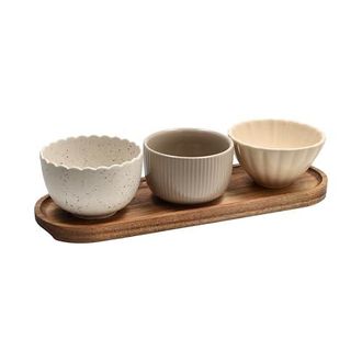 Tognana Set 3 Schalen + ovales Tablett 28,5 x 9 cm Plume, Stoneware, Mehrfarbig