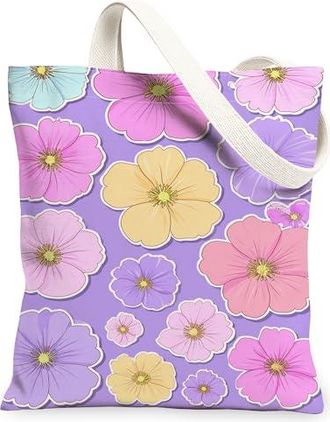 Generic Sacs fourre-tout en toile &agrave; motif floral vintage, sacs de courses r&eacute;utilisables, l&eacute;gers et lavables avec bandouli&egrave;re pour salle de sport, violet, 13x1