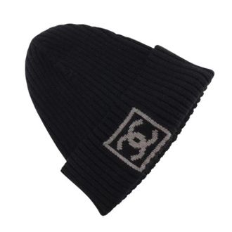 Chanel Pre-owned Coco Mark Woll-Seide-Kaschmir-M&uuml;tze - - Pre-owned - Herren - Schwarzk - ONE SIZE