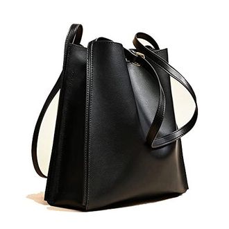Generic Grand sac &agrave; main en cuir v&eacute;ritable pour femme, sac &agrave; main tendance pour femme, grand sac &agrave; bandouli&egrave;re, Noir, large