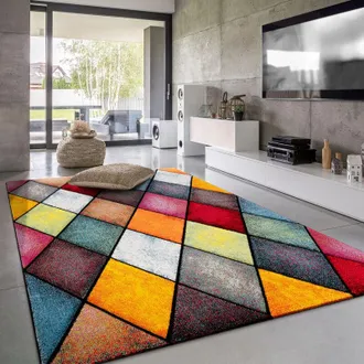 Paco Home Paco Home - Tapis De Salon Poils Ras Moderne Motif Geometrique 3D 160x230 cm, Multicolore 3