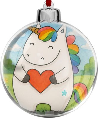 Mr. & Mrs. Panda Kunststoff Weihnachtskugel Einhorn Herz Design - Geschenk, christbaumkugeln, b&ouml;se, christbaumkugel, Freundin, Plastik, weihnachtskugeln, Einh&ouml;rner, Lu
