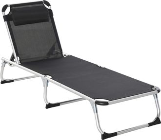 OUTSUNNY Sonnenliege faltbar Gartenliege mit Kopfkissen Liegestuhl mit der 4-stufig verstellbaren Rückenlehne Campingliege bis 120 kg belastbar für Outdoor-Par