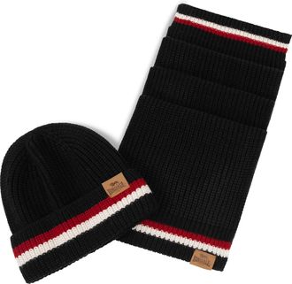 Lonsdale Unisex Schal und Mütze Set BUTLEIGH, Black/Dark Red/Ecru, one Size, 116005