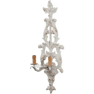 Biscottini International Biscottini - Lampe murale Shabby en bois et fer finition blanc vieilli fabriqu&eacute; en Italie