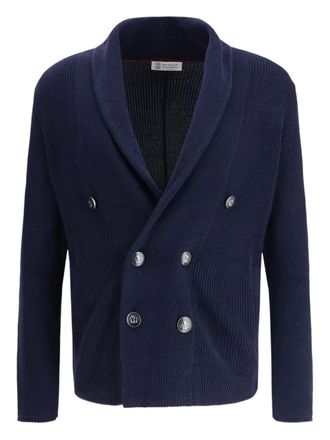 Brunello Cucinelli Doppelreihiger Cardigan mit Schalkragen - Blau