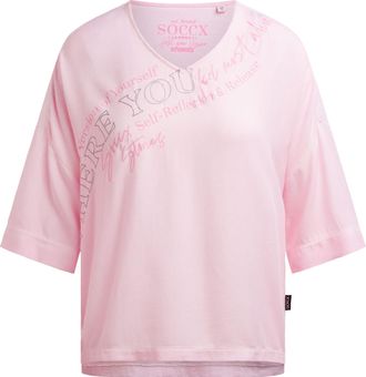 soccx Damen Shirt im Materialmix mit Folienprint Smooth Rose, XXL