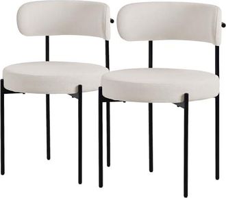 ML Design ML-Design Lot de 2 Chaises de Salle &agrave; Manger, en Tissu Teddy Polyester, Blanc, avec Dossier, Chaise Ronde Rembourr&eacute;e avec Pieds M&eacute;talliques Noirs, Fau